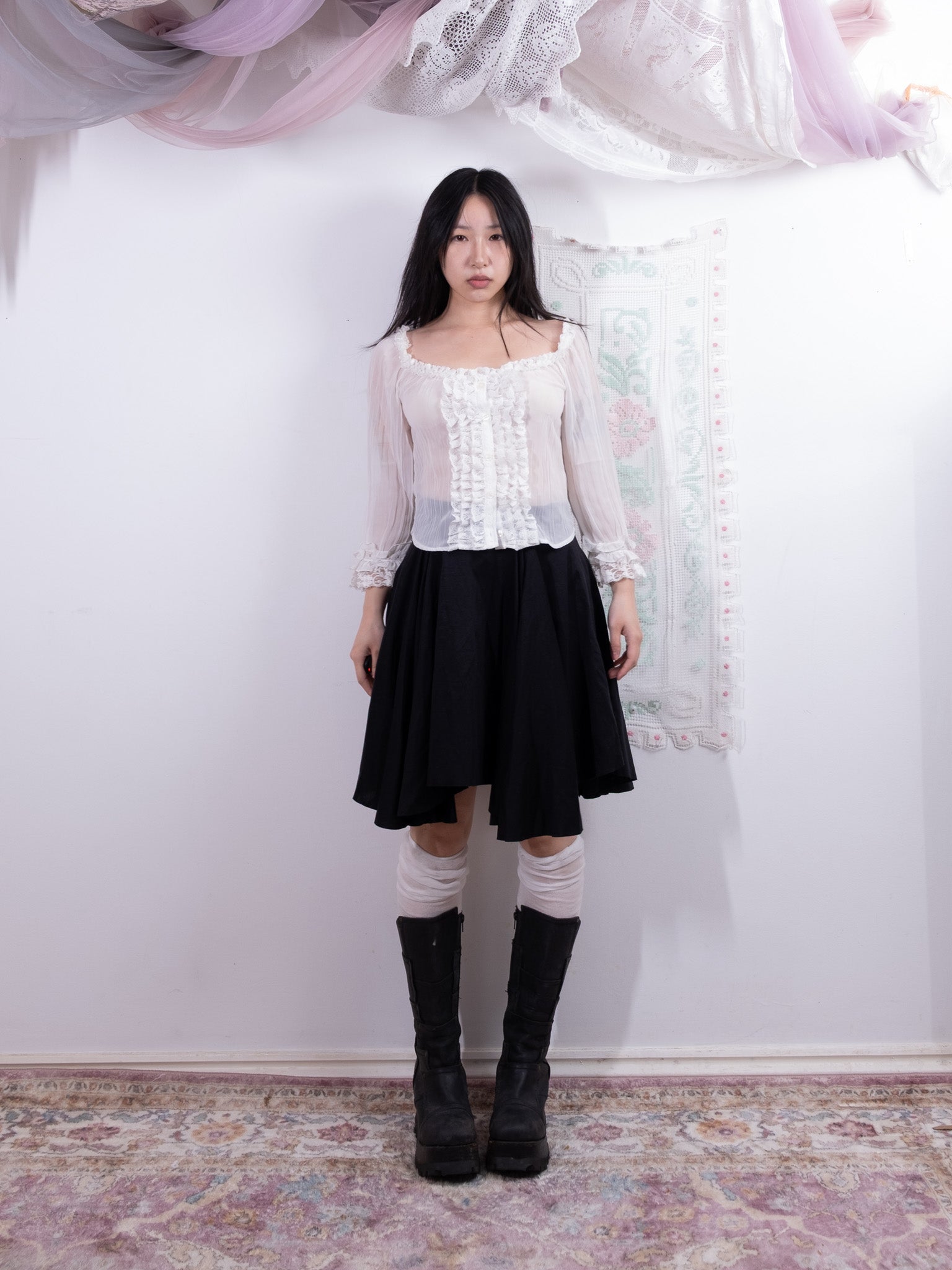 WHITE SHEER RUFFLED LACE BLOUSE – Taro's Wish