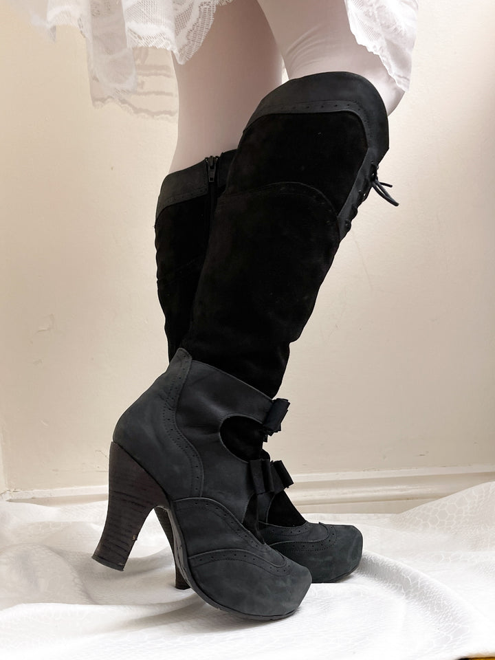 EU37 real leather lace up victorian doll boots, euro label – Taro's Wish