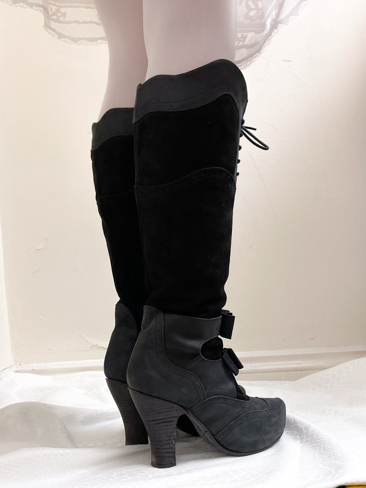 EU37 real leather lace up victorian doll boots, euro label – Taro's Wish